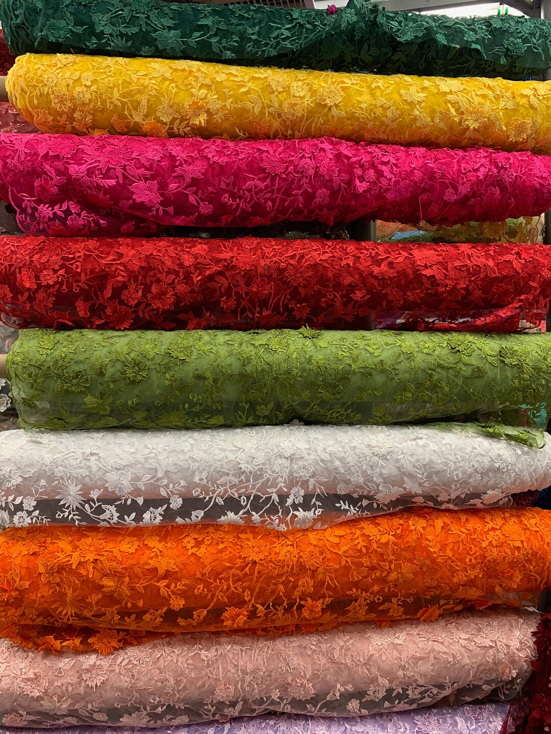 Cassandra Polyester 3D Floral Embroidery on Mesh Lace Fabric by the ...