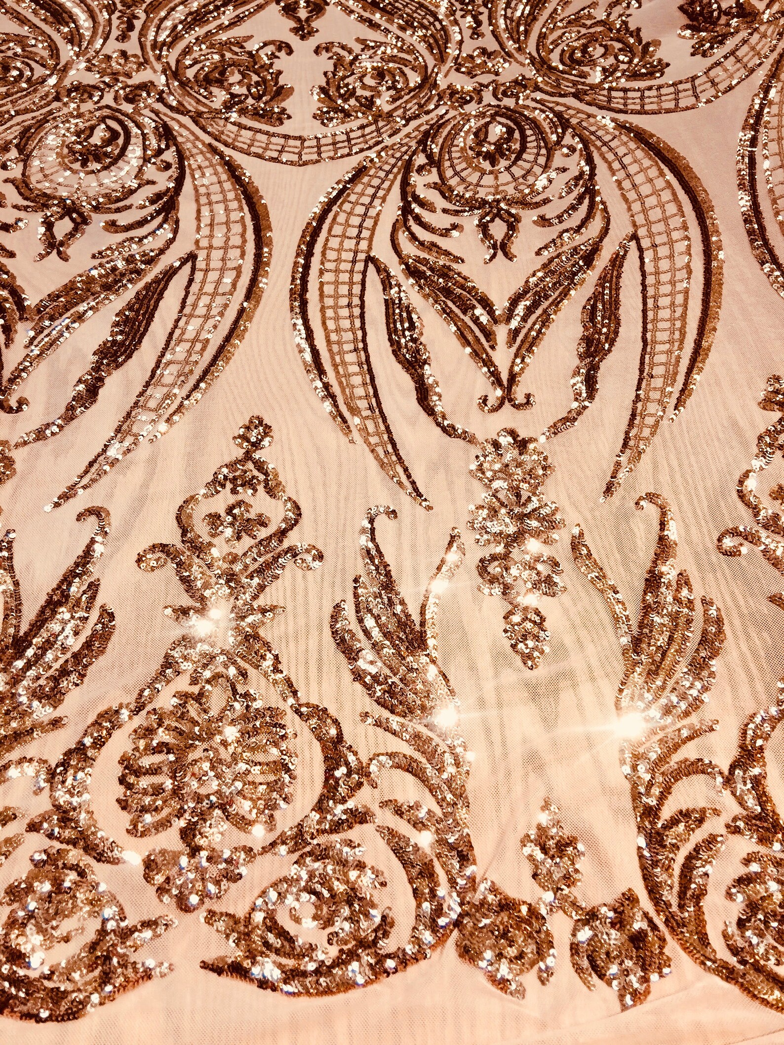 Alaina BRONZE Curlicue Sequins on Mesh Lace Fabric by the Yard - 10018 ...