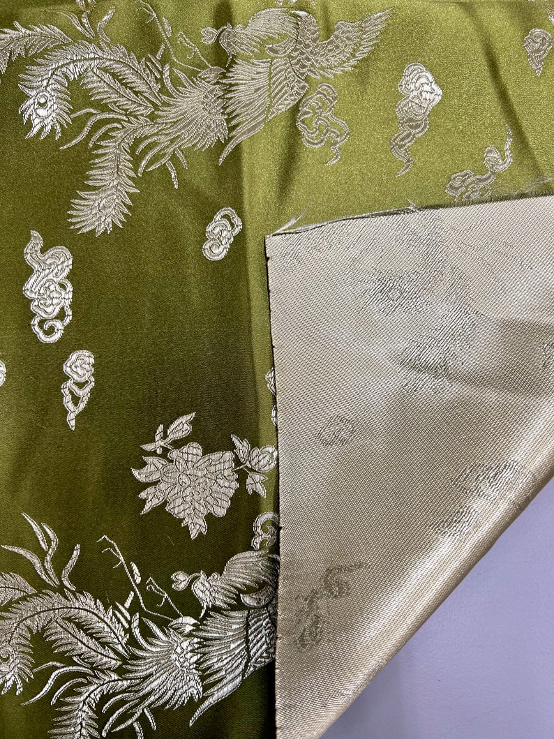 Arisa OLIVE Gold Dragon Brocade Chinese Satin Fabric for Cheongsam ...