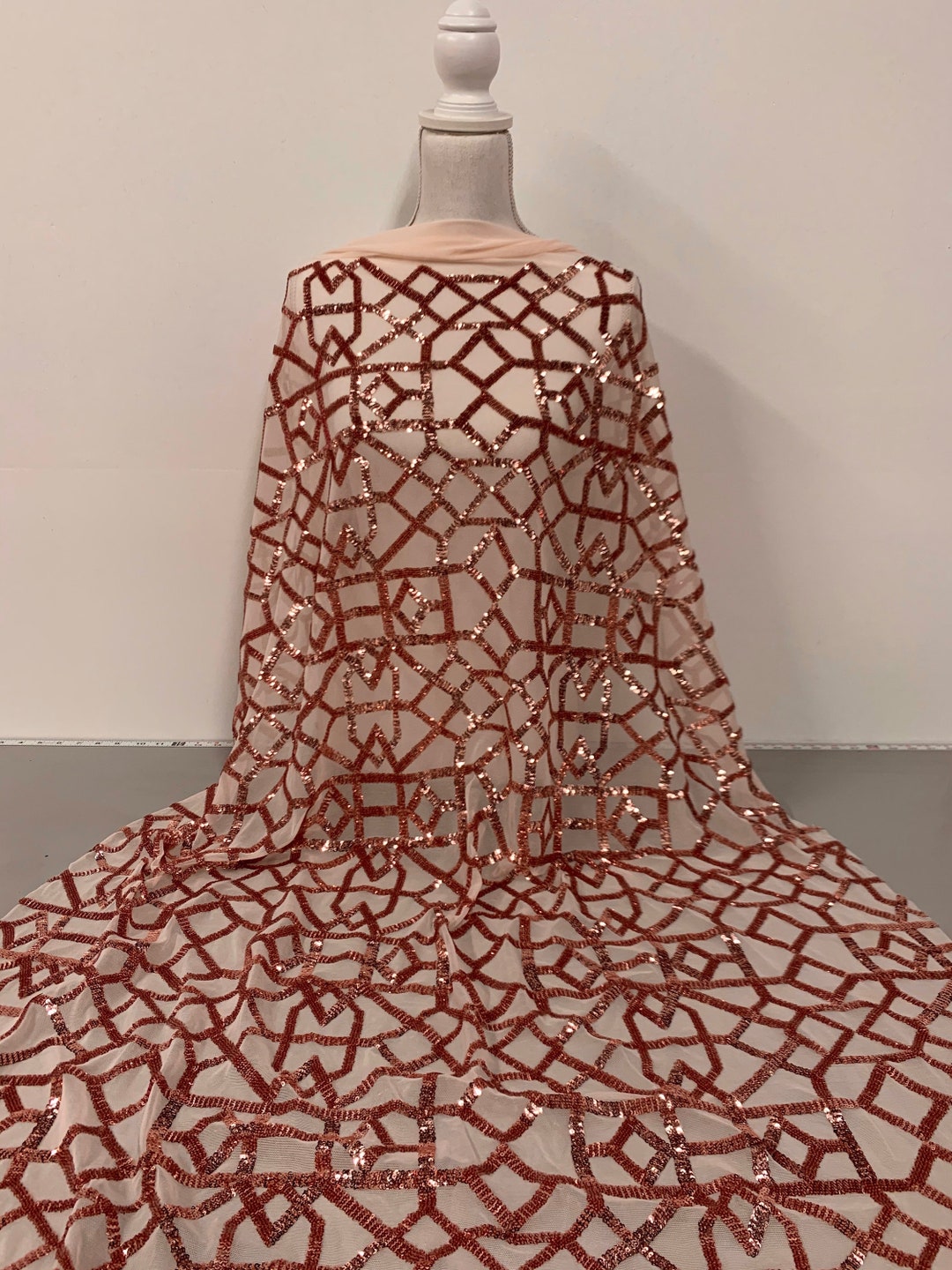 Meredith COPPER Trellis Pattern Sequins on Mesh Lace Fabric by the Yard ...