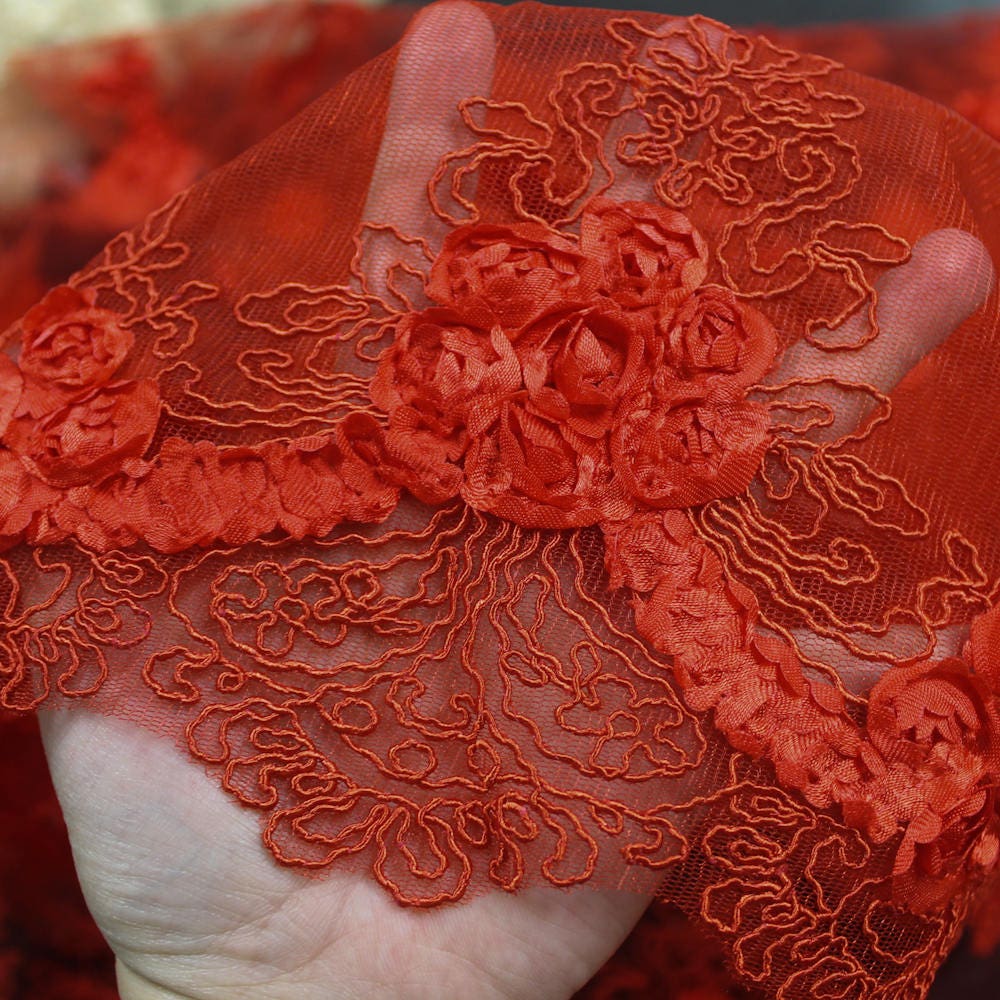 Andrea RED 3D Floral Matte Corded Embroidery on Mesh Lace Fabric by the ...