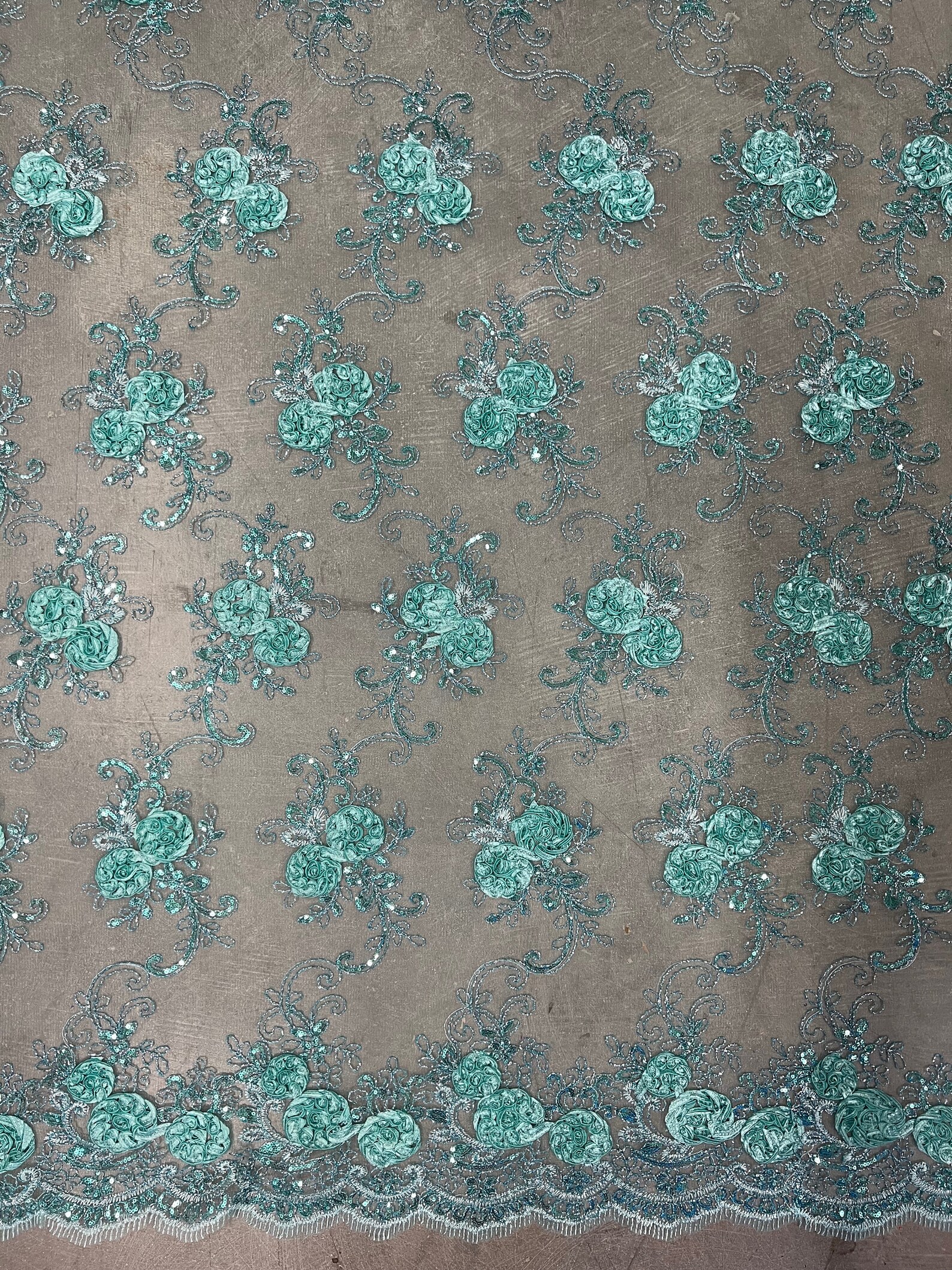 Ryleigh TIFFI BLUE 3D Floral Embroidery With Foil & Sequins on Mesh ...