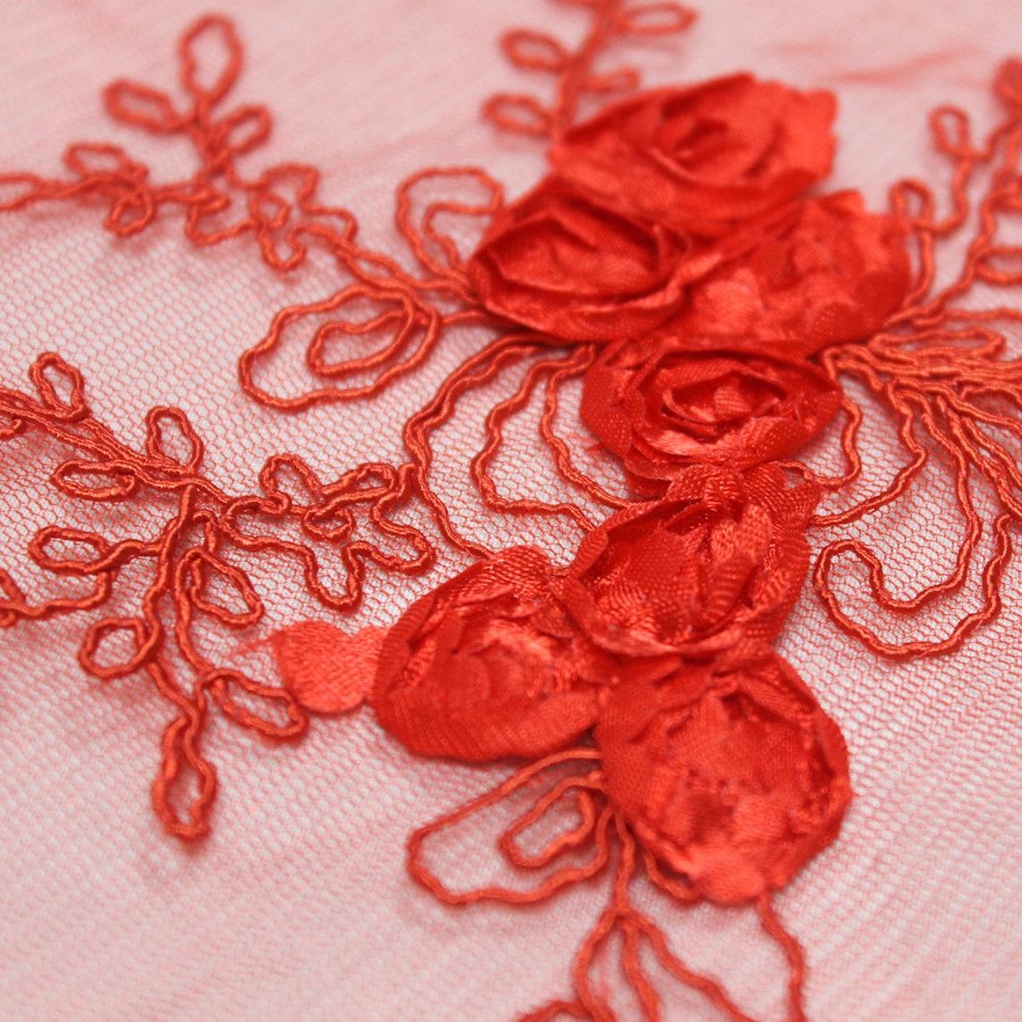 Andrea RED 3D Floral Matte Corded Embroidery on Mesh Lace - Etsy