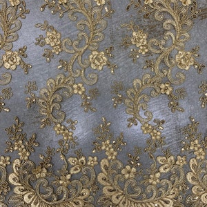 Melody GOLD Polyester Floral Embroidery With Sequins on Mesh Lace ...