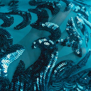 Miranda TEAL Vines and Leaves Sequins on TEAL Mesh Lace Fabric by the ...