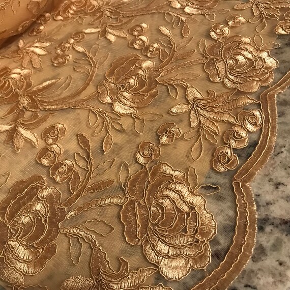 Dakota GOLD Polyester Corded Floral Embroidery on Mesh Lace | Etsy