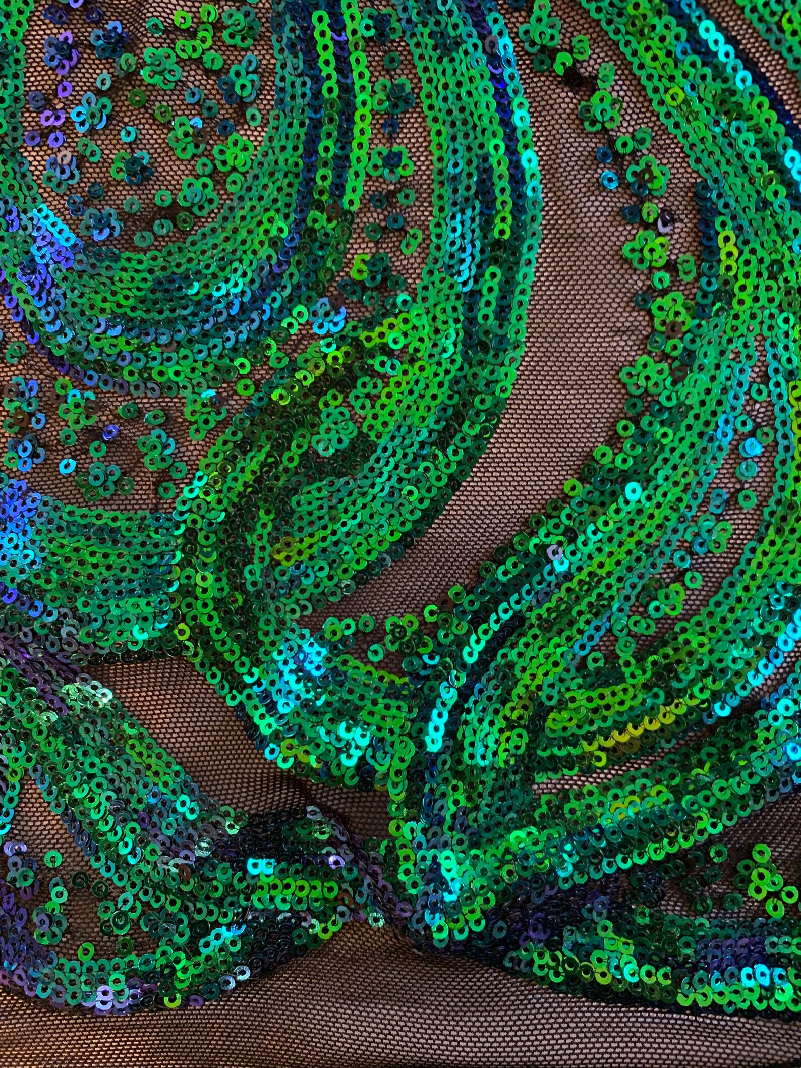 Lorelei IRIDESCENT GREEN BLUE Mermaid Swirls Sequins on Mesh Lace ...
