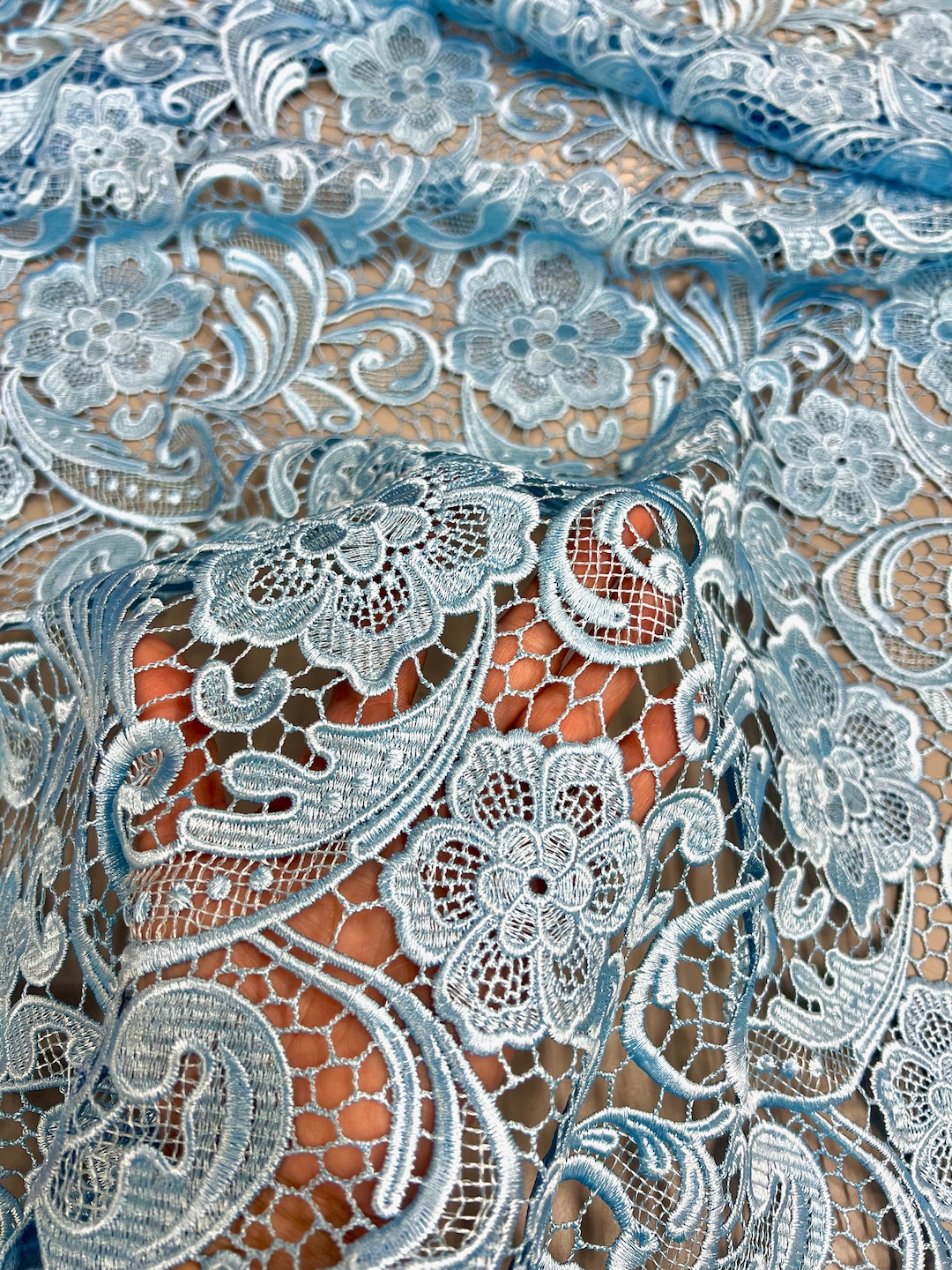 Maggie LIGHT BLUE Guipure Venice Heavy Lace Fabric by the Yard - 10019 ...