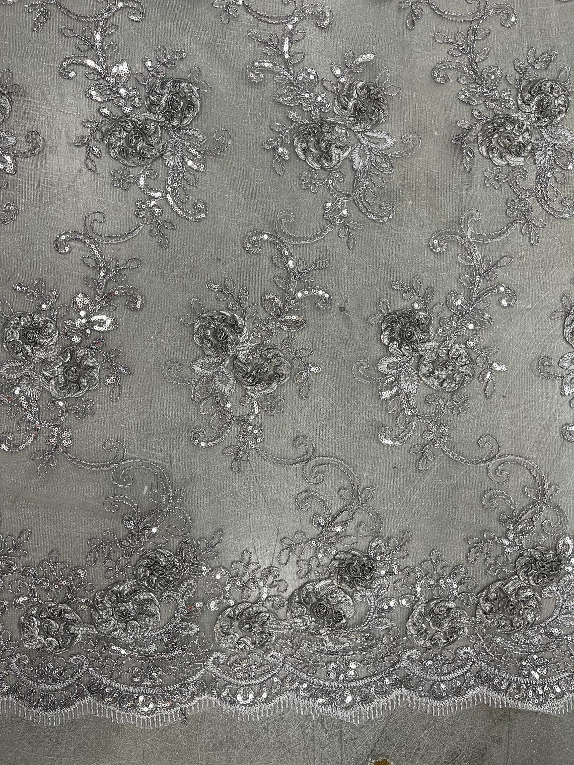 Ryleigh GREY 3D Floral Embroidery With Foil & Sequins on Mesh - Etsy