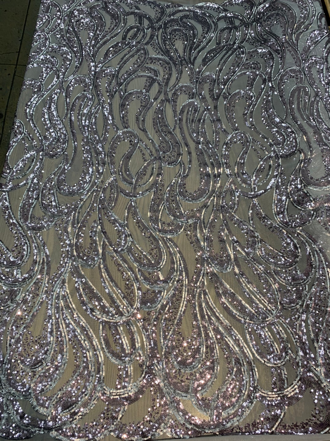 Lorelei SILVER MAUVE Swirls Sequins on Mesh Lace Fabric by the - Etsy