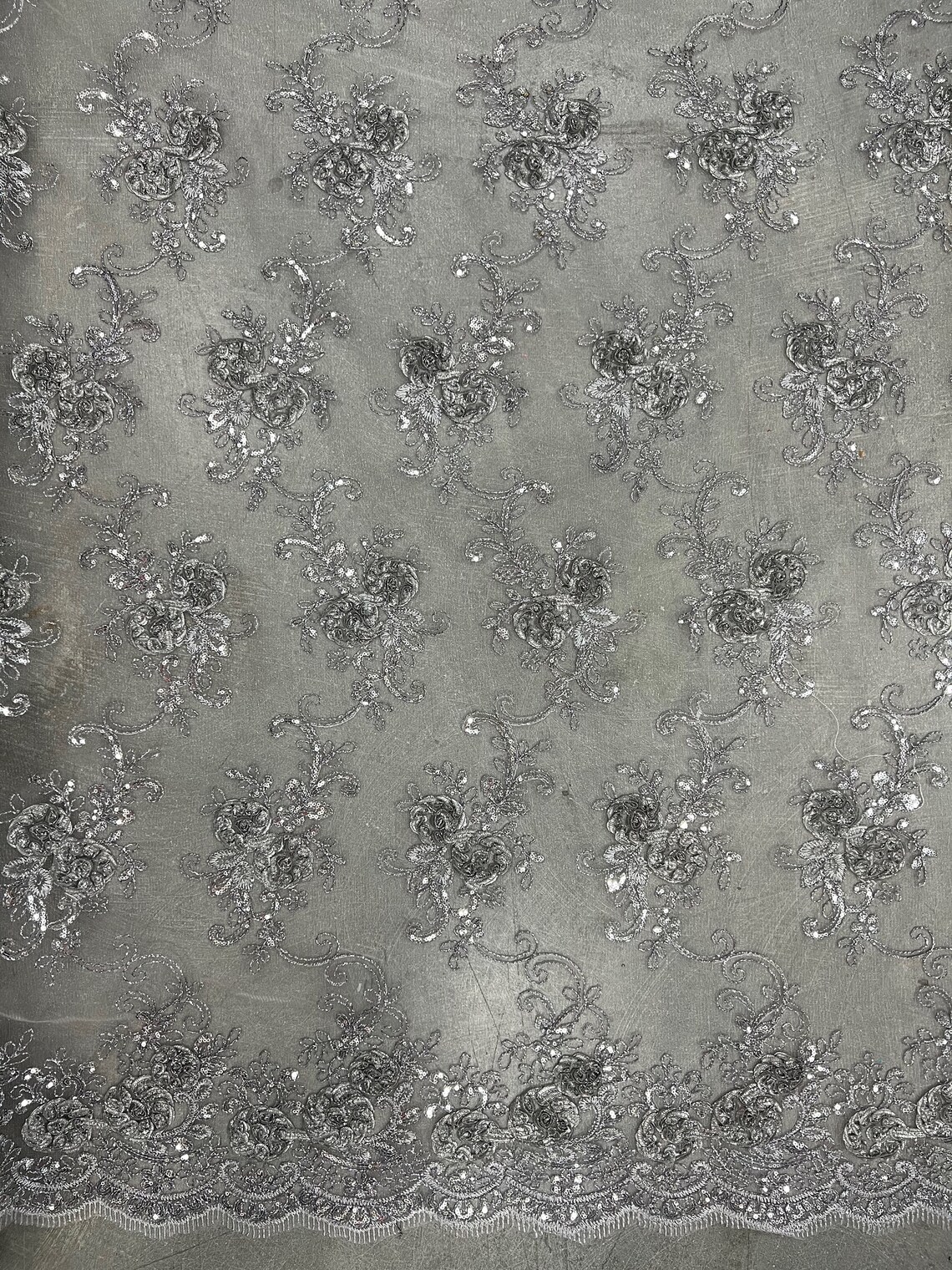 Ryleigh GREY 3D Floral Embroidery With Foil & Sequins on Mesh - Etsy