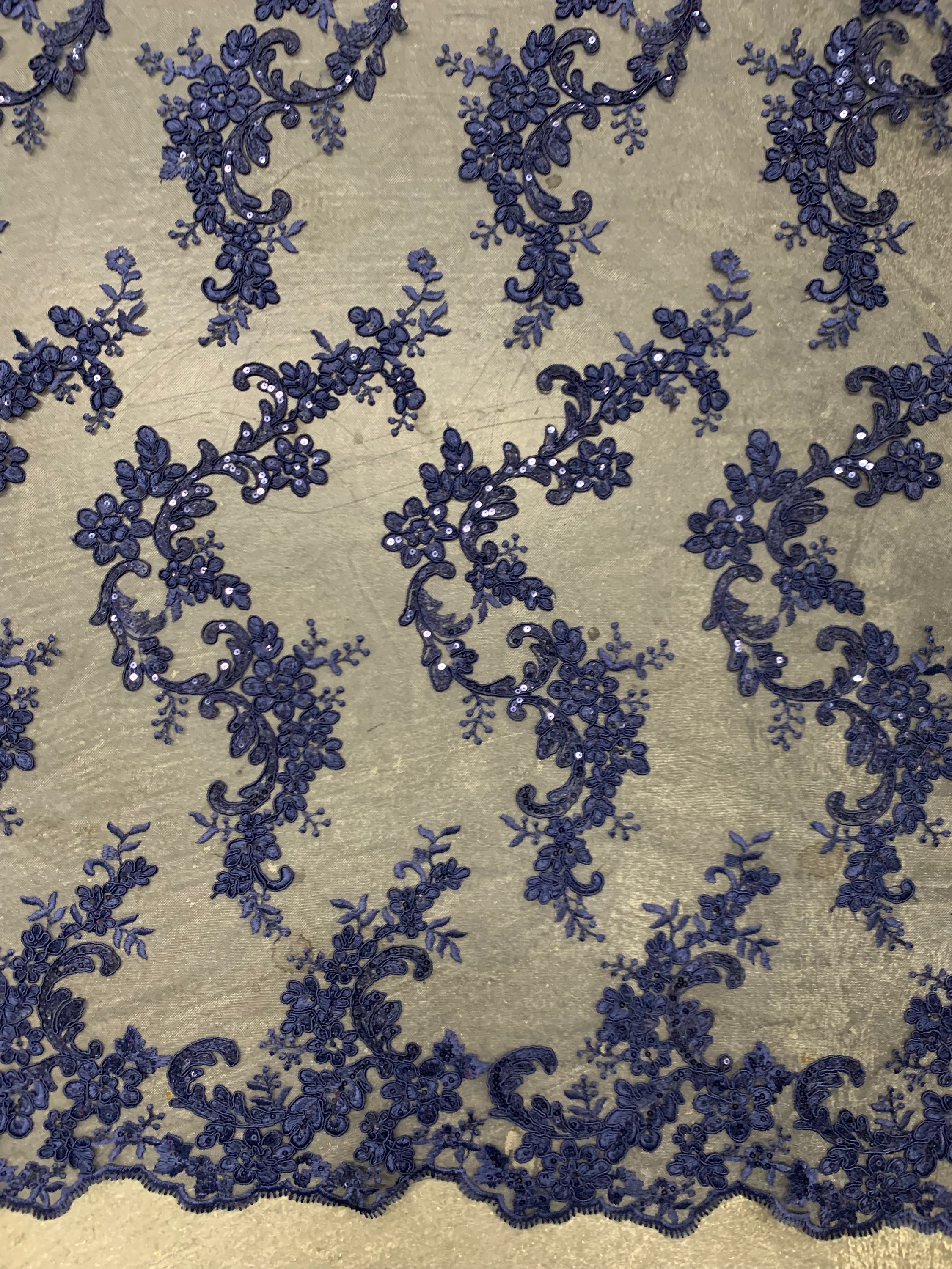 Cristina NAVY BLUE Polyester Floral Embroidery With Sequins on - Etsy