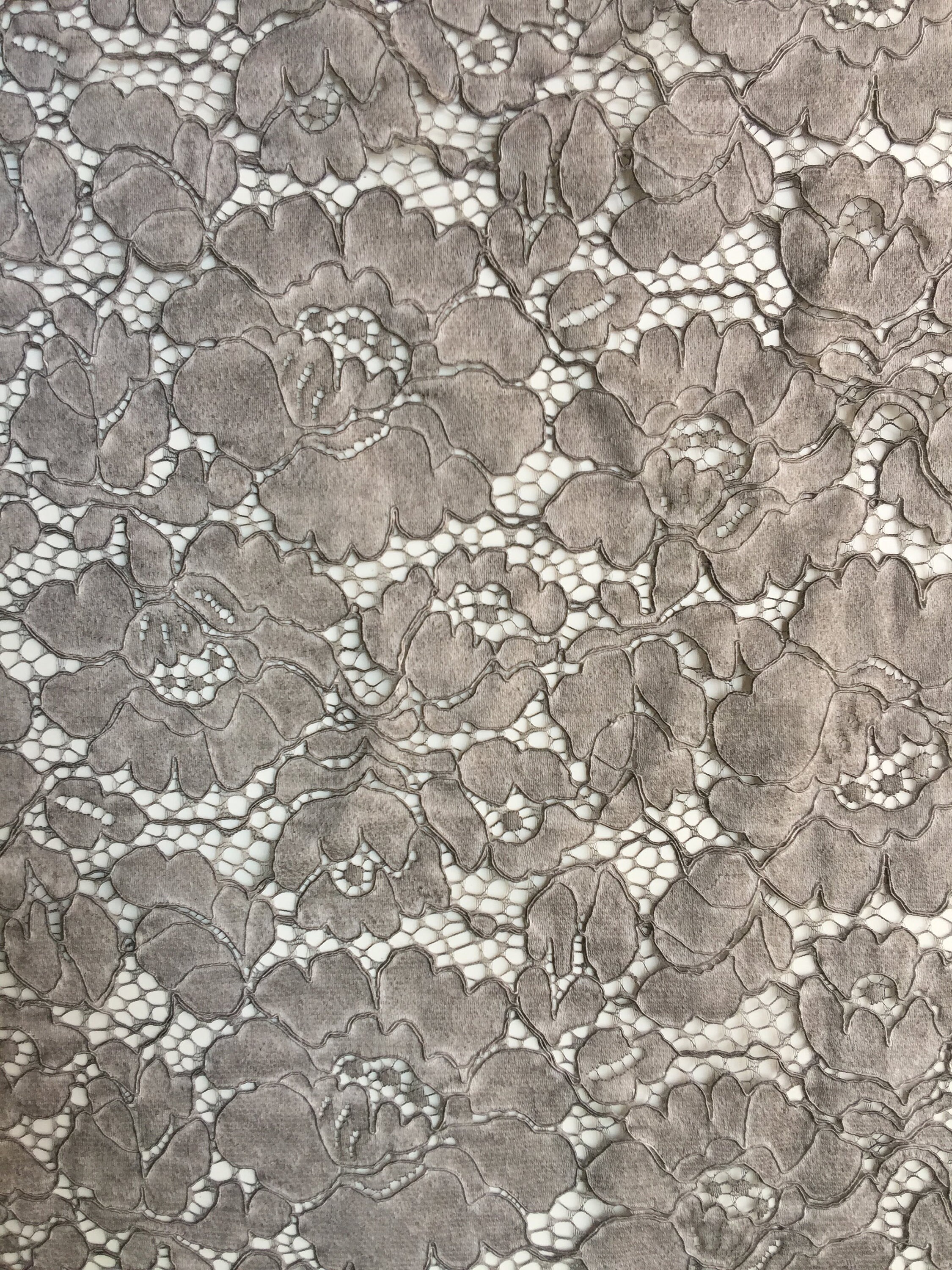 Summer LIGHT GREY Floral Pattern Double Dyed Flat Lace on Mesh Fabric ...