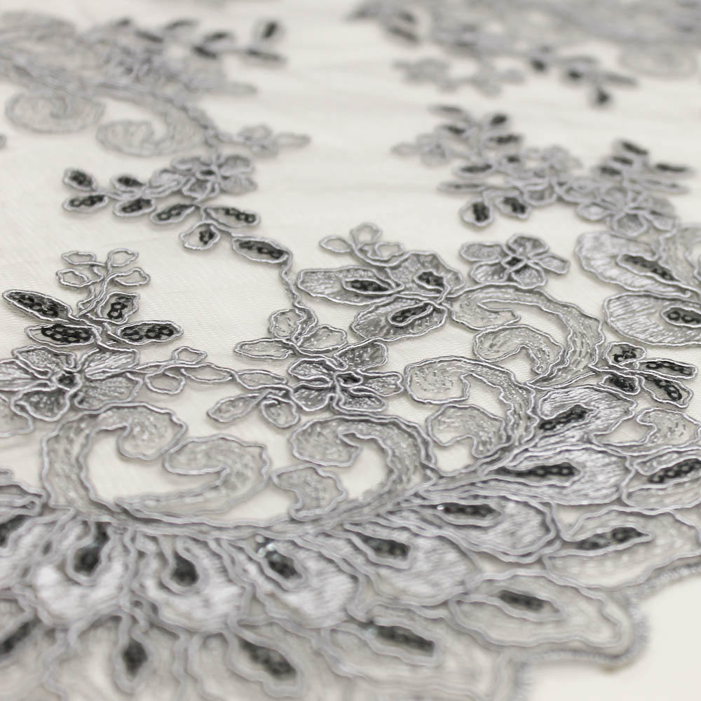 Melody GREY Polyester Floral Embroidery With Sequins on Mesh | Etsy