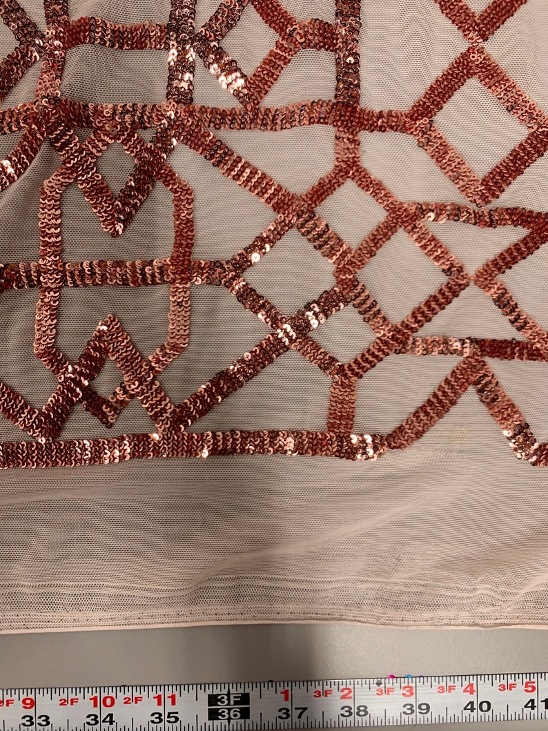 Meredith COPPER Trellis Pattern Sequins on Mesh Lace Fabric by | Etsy