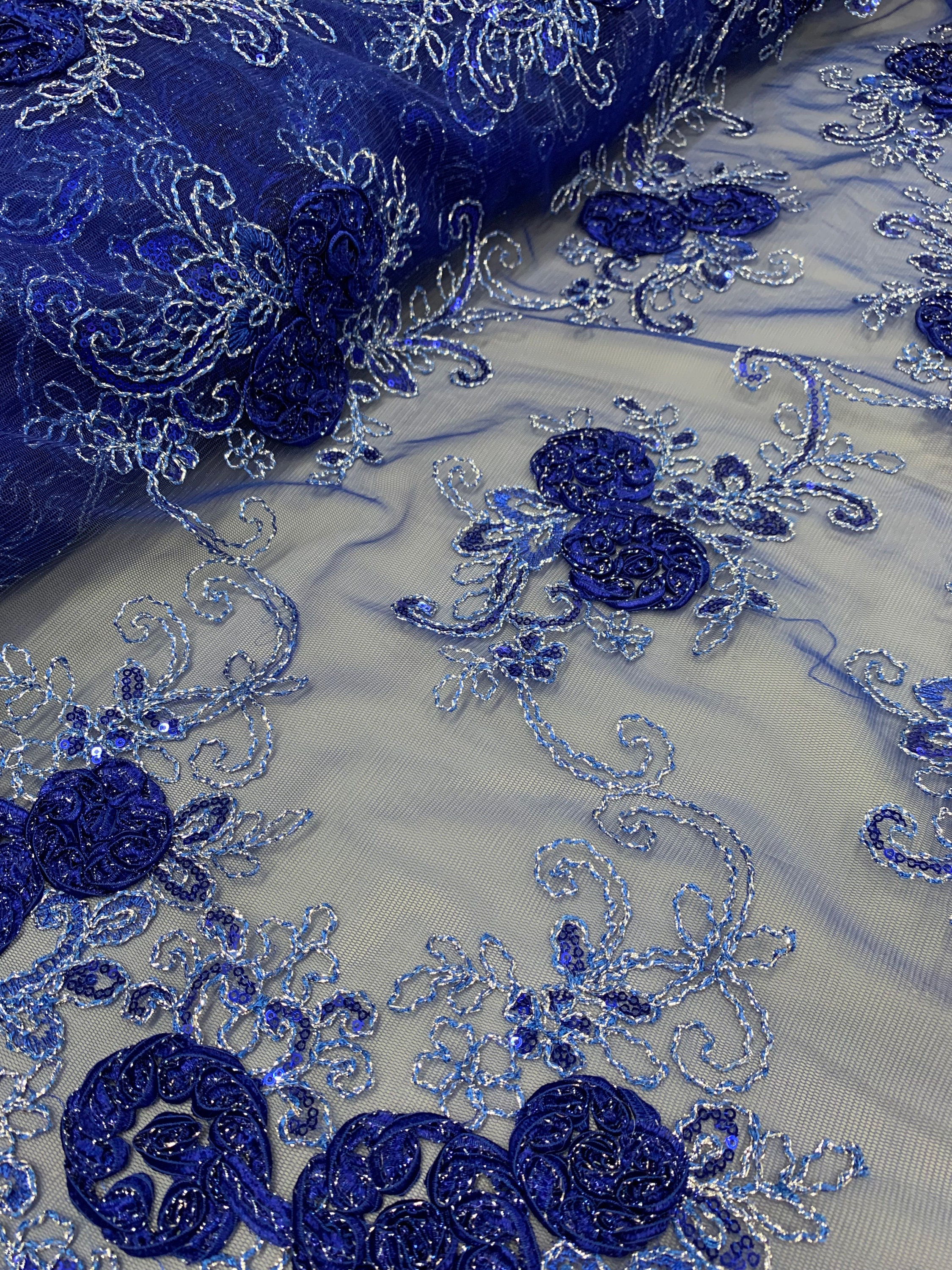Ryleigh ROYAL BLUE 3D Floral Embroidery With Foil & Sequins on | Etsy
