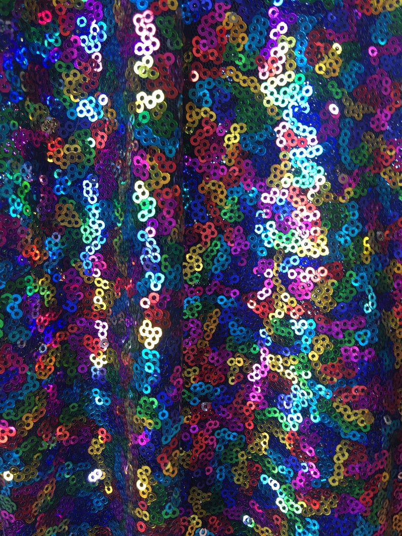 Leila RAINBOW Sequins on BLACK Mesh Fabric by the Yard 10050 | Etsy