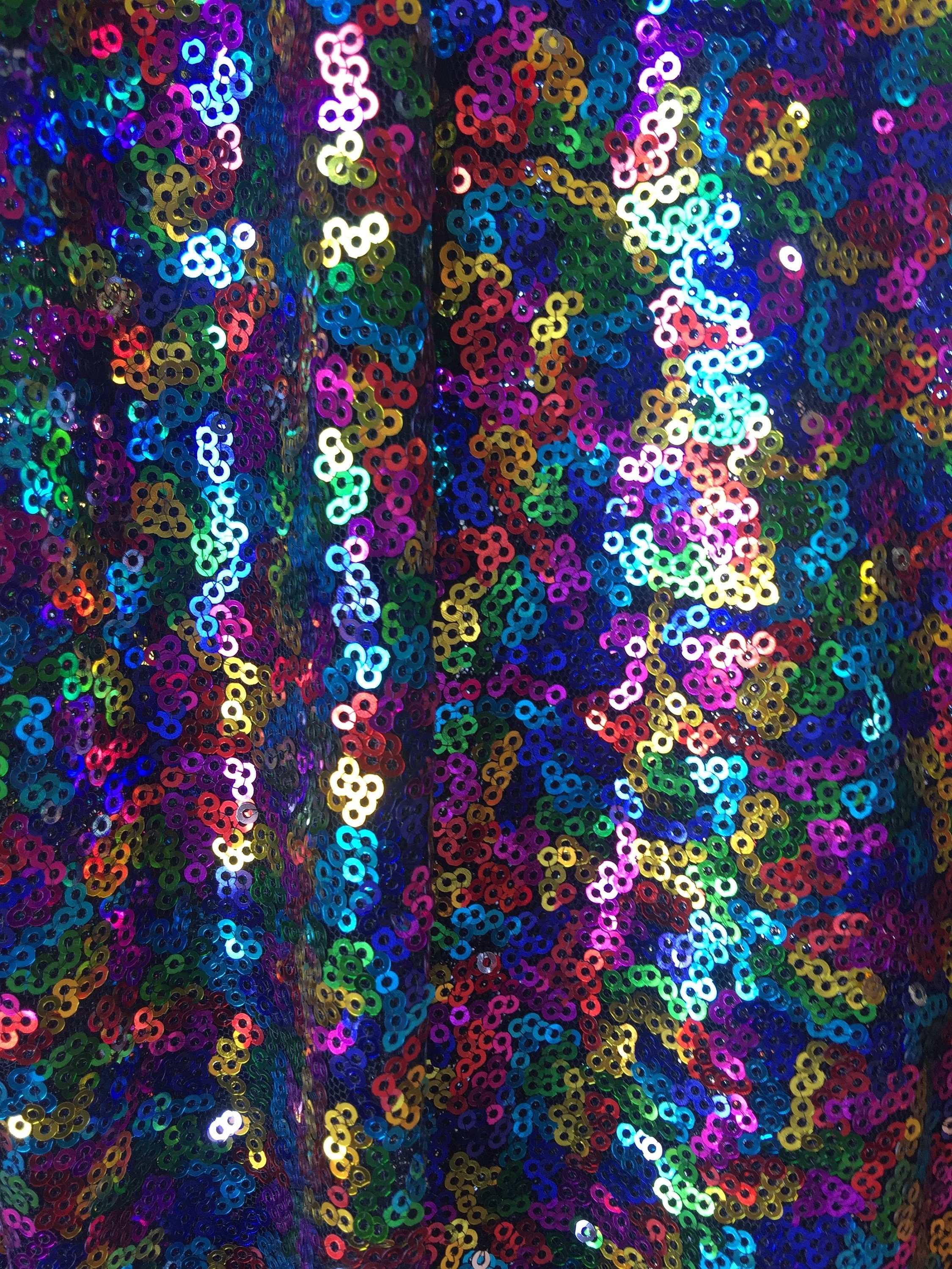 Leila RAINBOW Sequins on BLACK Mesh Fabric by the Yard - 10050 - Etsy