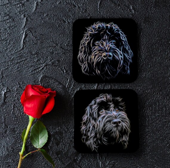 Black Cockapoo Coasters Set of 2 With Stunning Fractal Art - Etsy UK