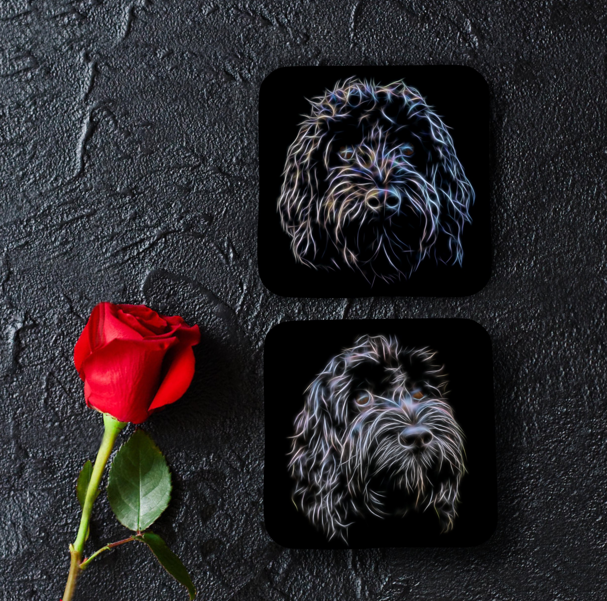 Black Cockapoo Coasters Set of 2 With Stunning Fractal Art - Etsy UK