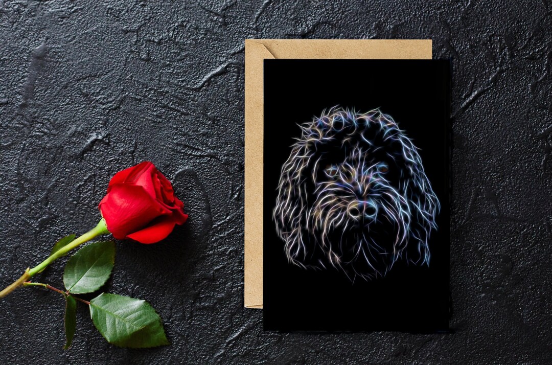 Black Cockapoo Greeting Card With Stunning Fractal Art Design. Blank ...