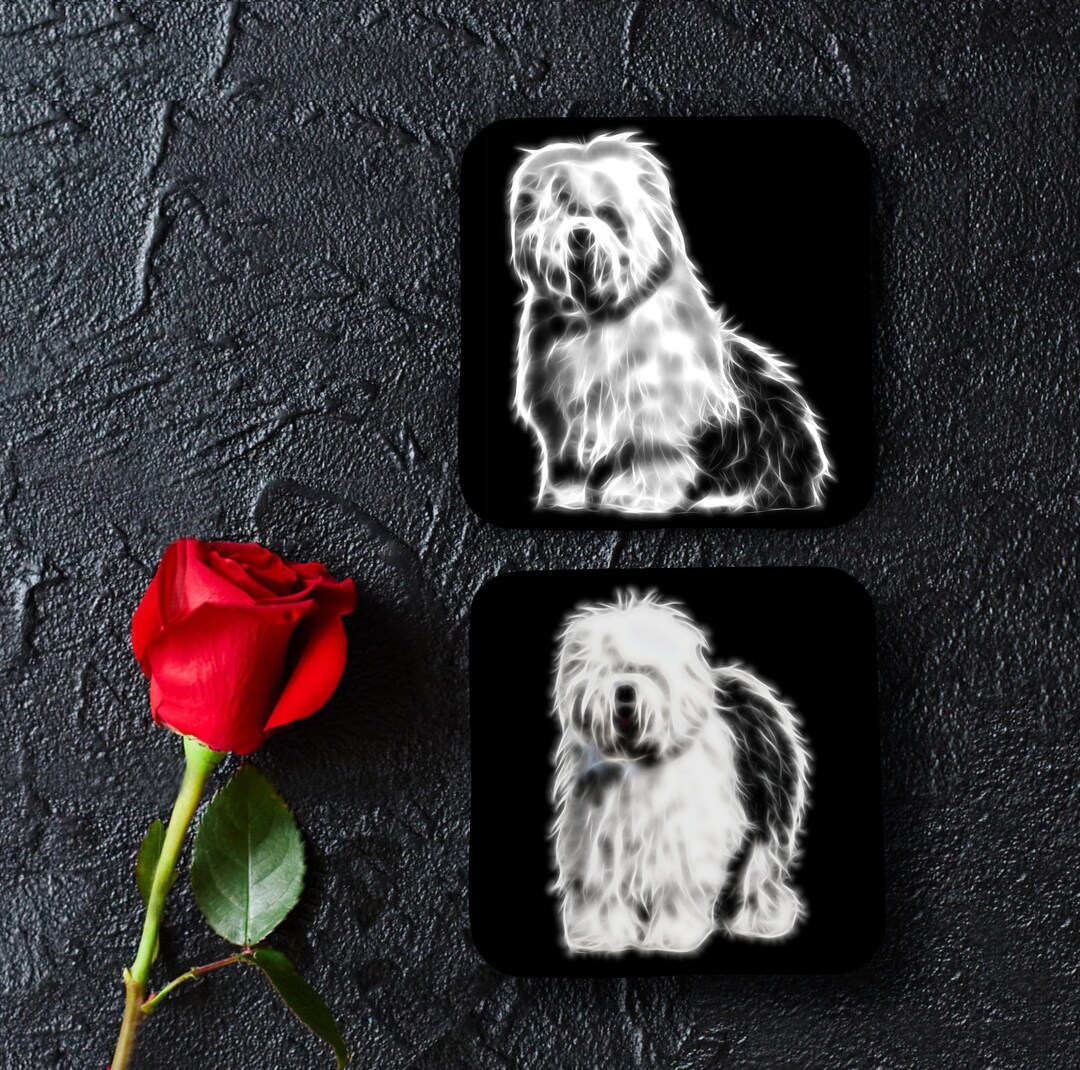Old English Sheepdog Coasters, Set of 2, With Stunning Fractal Art ...