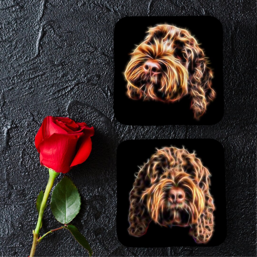 Chocolate Brown Cockapoo Coasters, Set of 2, With Stunning Fractal Art ...
