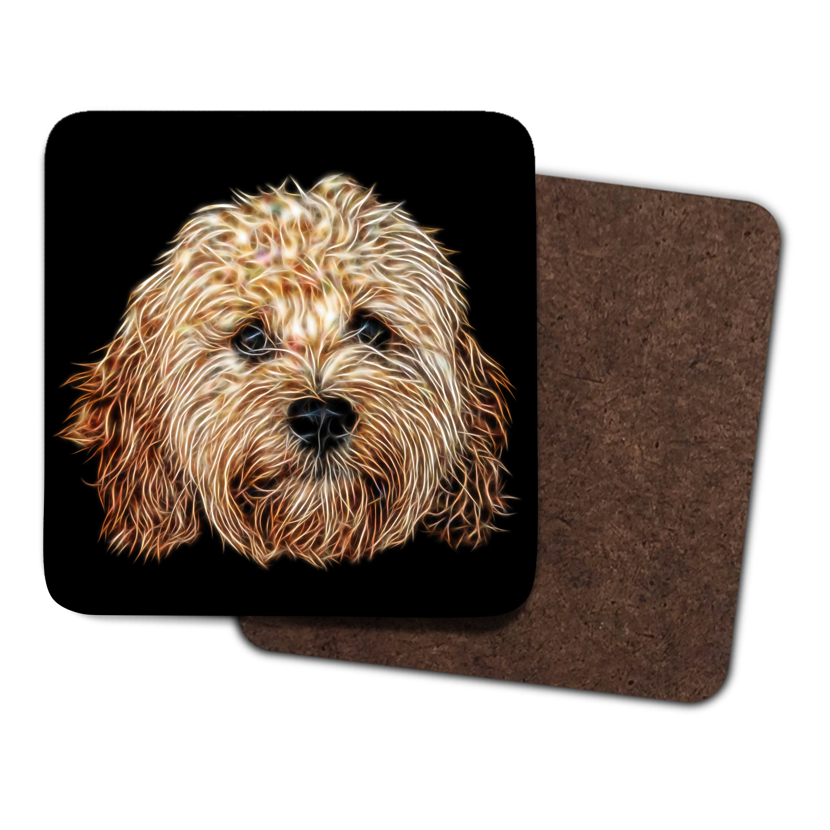Apricot Cavapoo Coasters Set of 2 With Stunning Fractal Art - Etsy UK