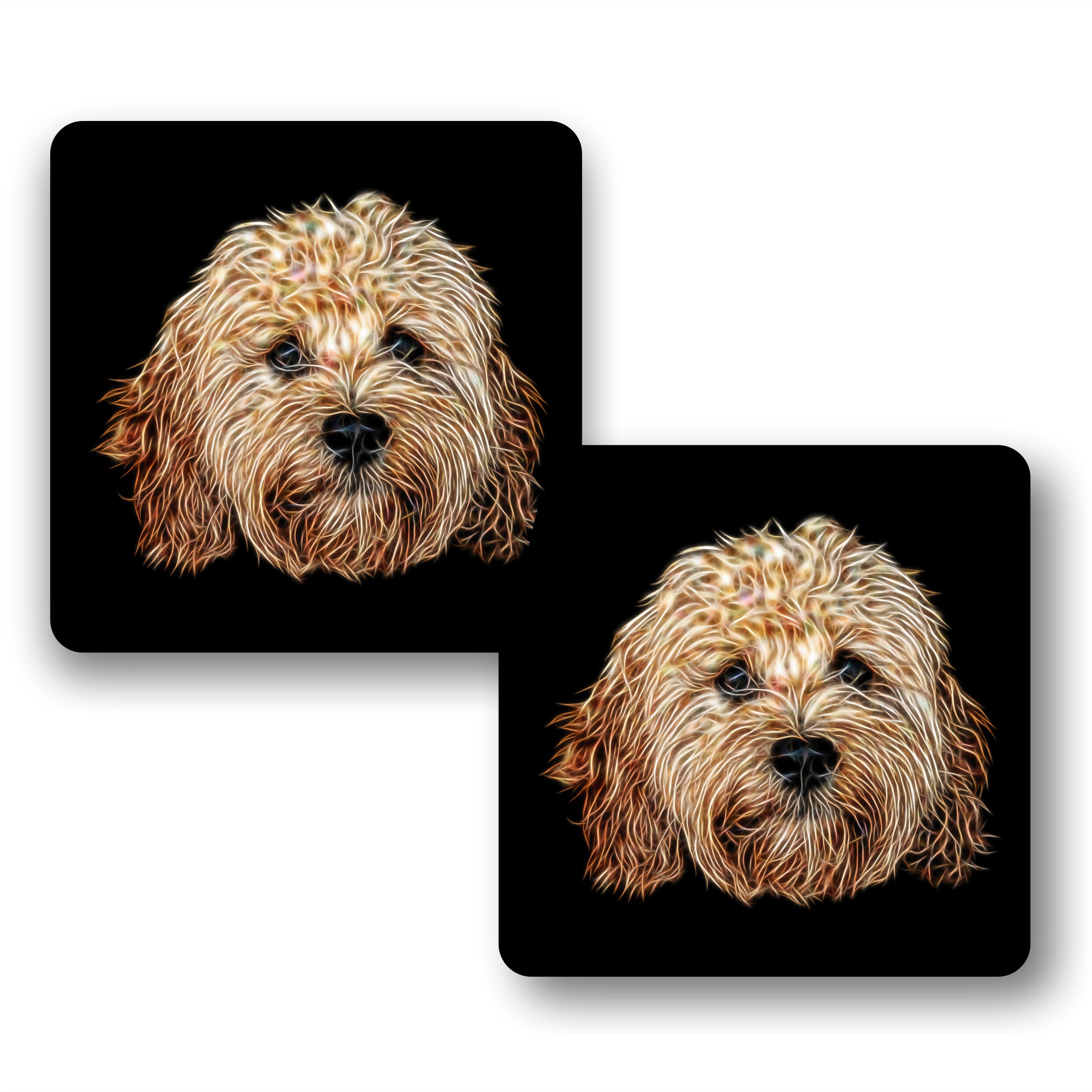 Apricot Cavapoo Coasters Set of 2 With Stunning Fractal Art - Etsy UK