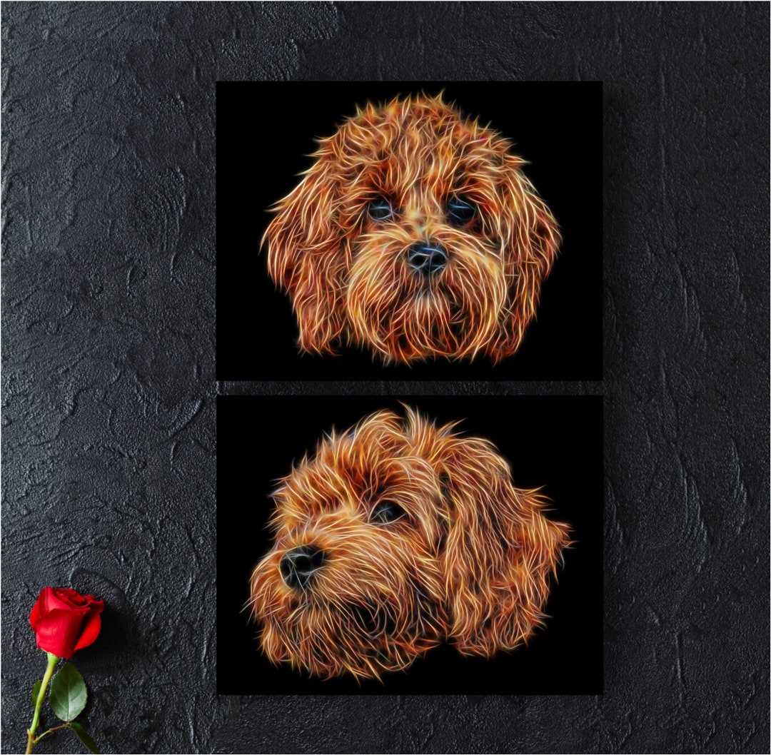 Red Cavapoo Print With Stunning Fractal Art Design. Various Sizes Available - Etsy