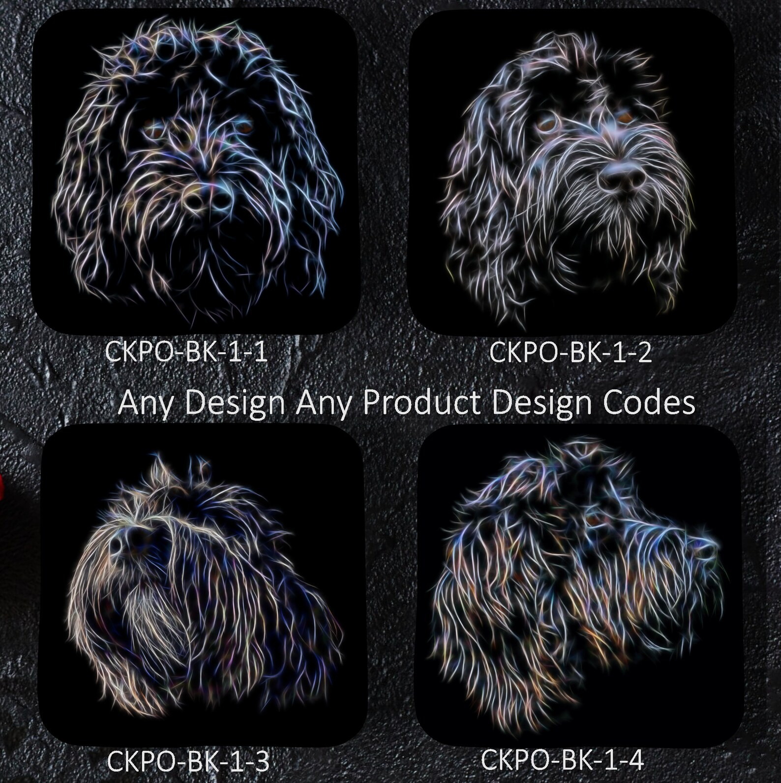 Black Cockapoo Coasters Set of 2 With Stunning Fractal Art - Etsy UK