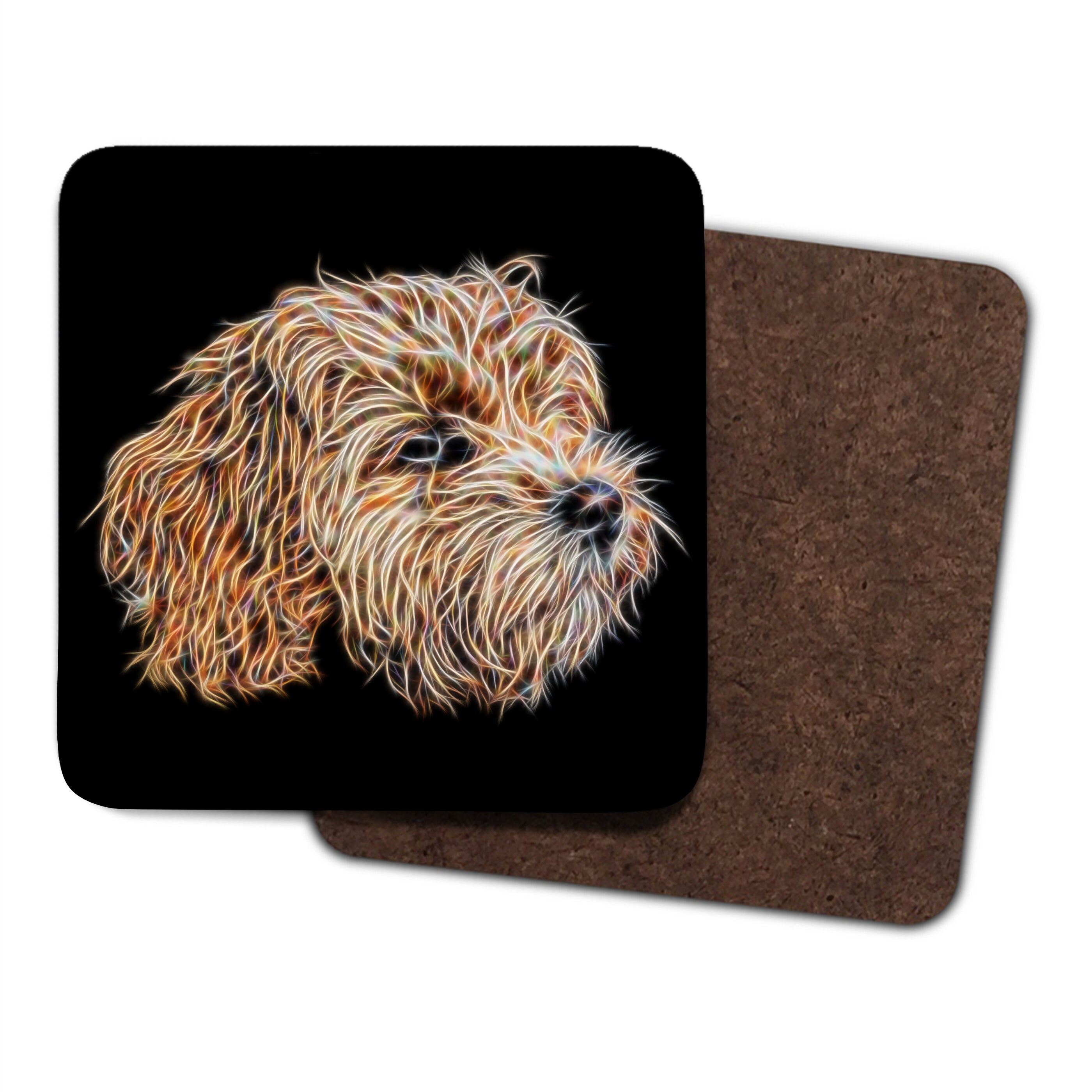 Apricot Cavapoo Coasters Set of 2 With Stunning Fractal Art - Etsy UK
