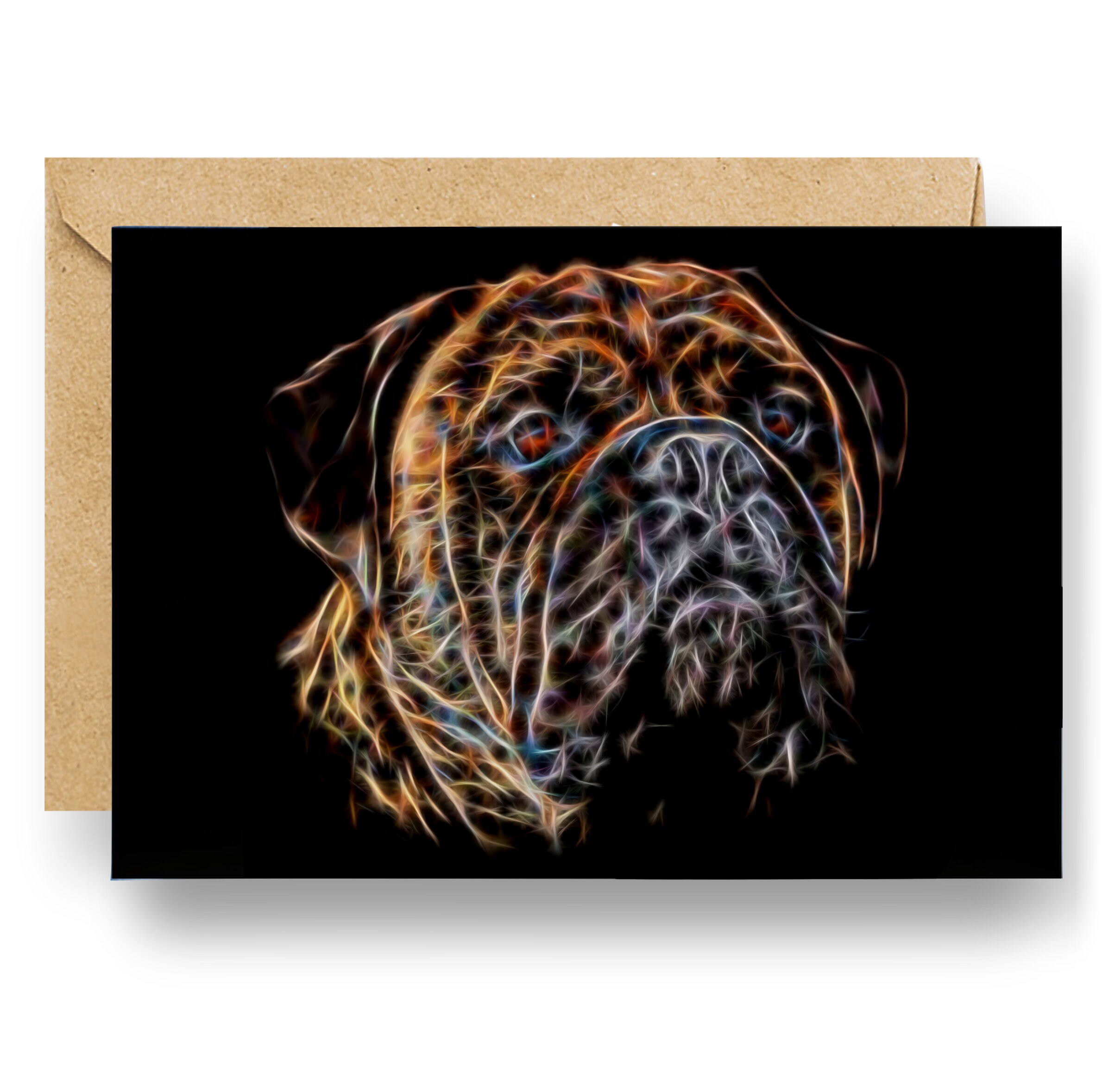 Brindle Bullmastiff Greeting Card With Stunning Fractal Art Design ...