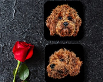 Apricot Cavapoo Coasters Set of 2 With Stunning Fractal Art | Etsy UK