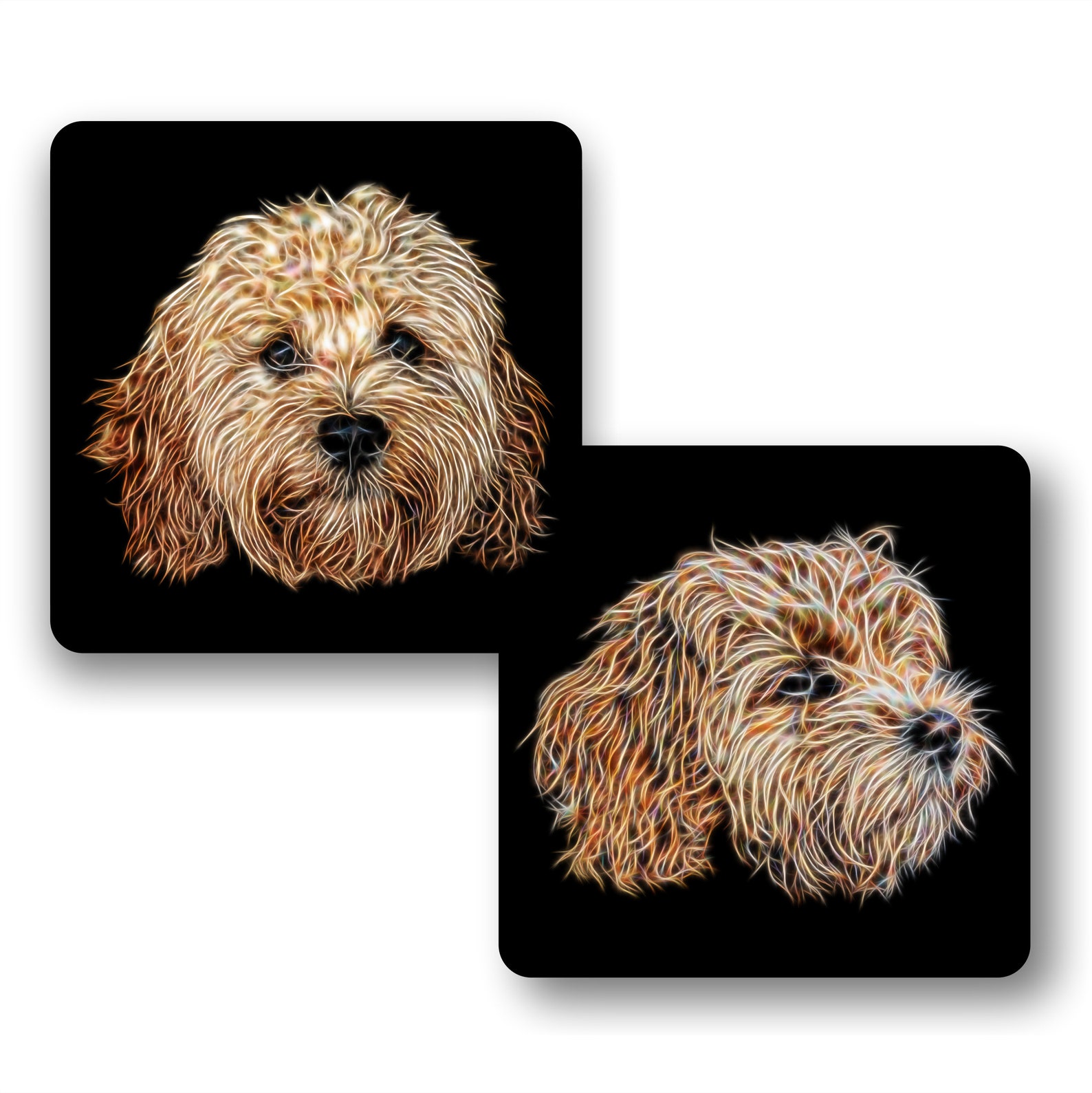 Apricot Cavapoo Coasters Set of 2 With Stunning Fractal Art - Etsy UK