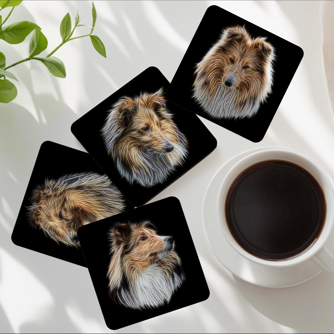 Shetland Sheepdog Coasters With Fractal Art Design. Perfect Dog Lover ...