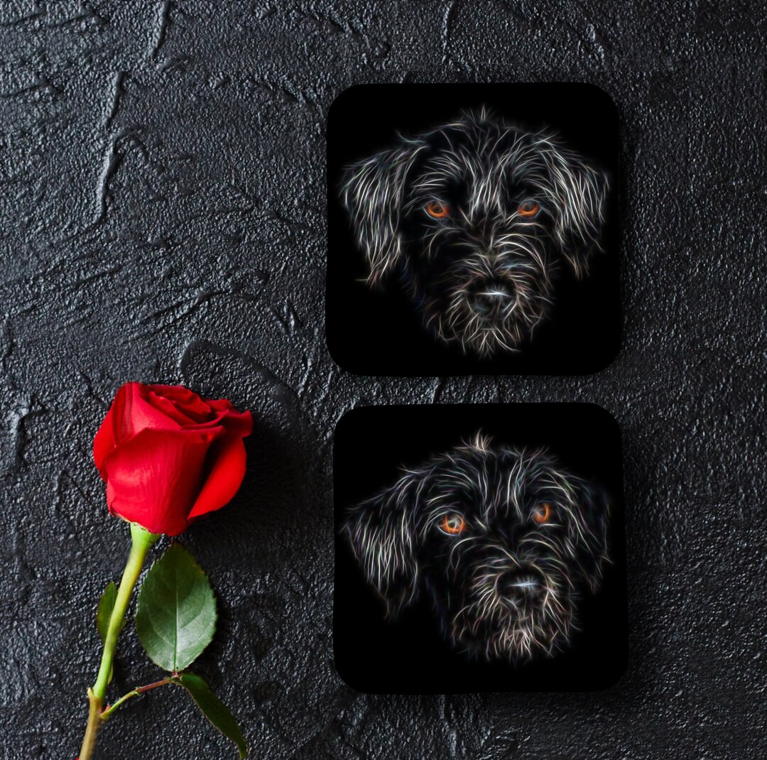 Black Jackapoo Coasters, Set of 2, With Stunning Fractal Art Design ...