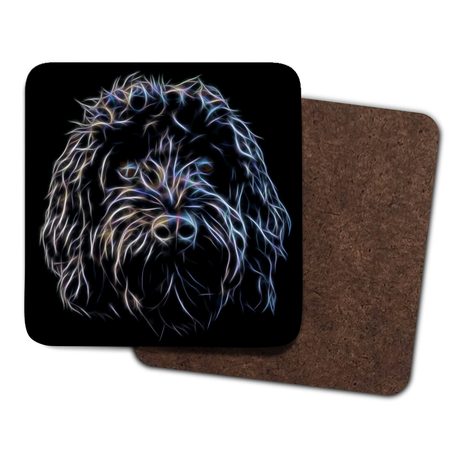 Black Cockapoo Coasters Set of 2 With Stunning Fractal Art - Etsy UK