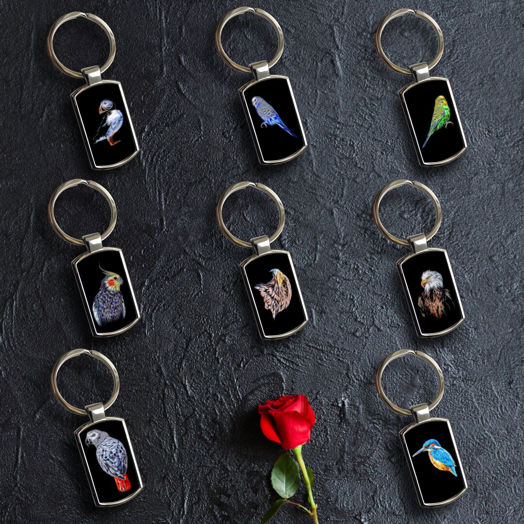 Bird Keychain Including Parrots, Hawk, Finch, Eagle, and Budgie. A ...