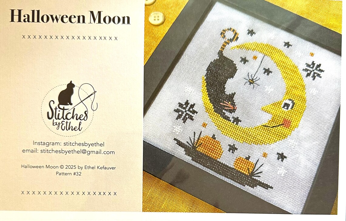Halloween Moon by Stitches by Ethel - Etsy