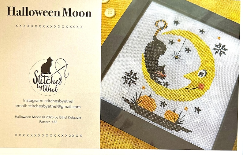 Halloween Moon by Stitches by Ethel - Etsy