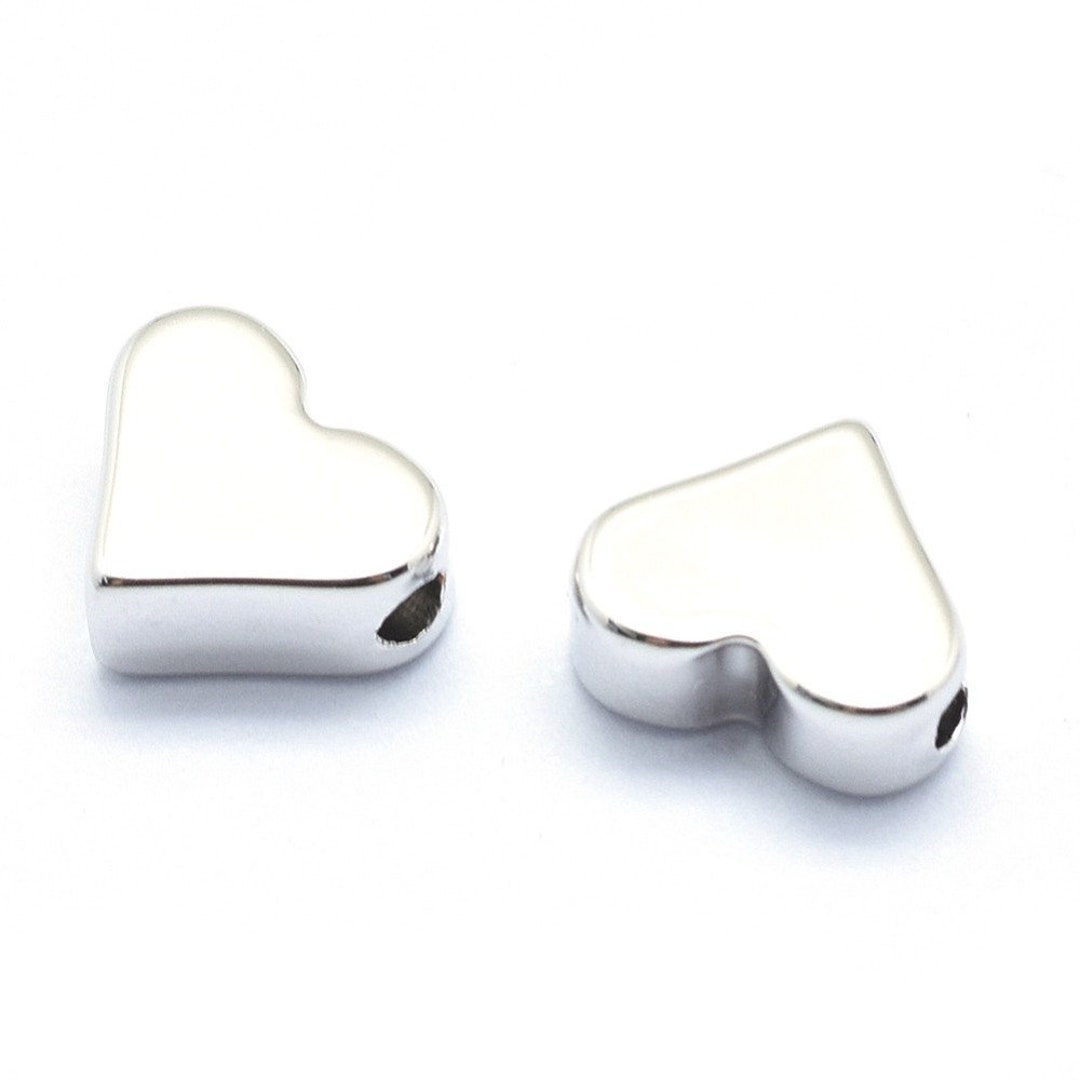 10pcs Platinum Plated Spacers, Silver Heart Spacer Beads, Heart Beads ...