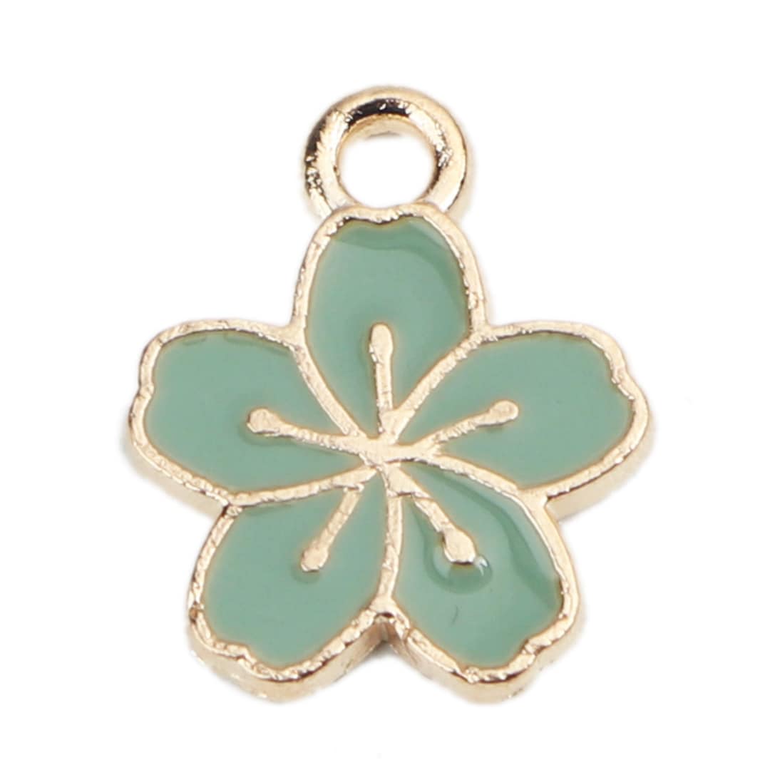 5 Flower Charm, Enamel Flower, Enamel Charms, Green Flower Charm - Etsy