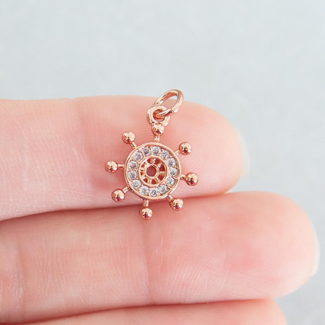 Helm Charm, Real Rose Gold Plated Helm Charm, Cubic Zirconia Charm - Etsy