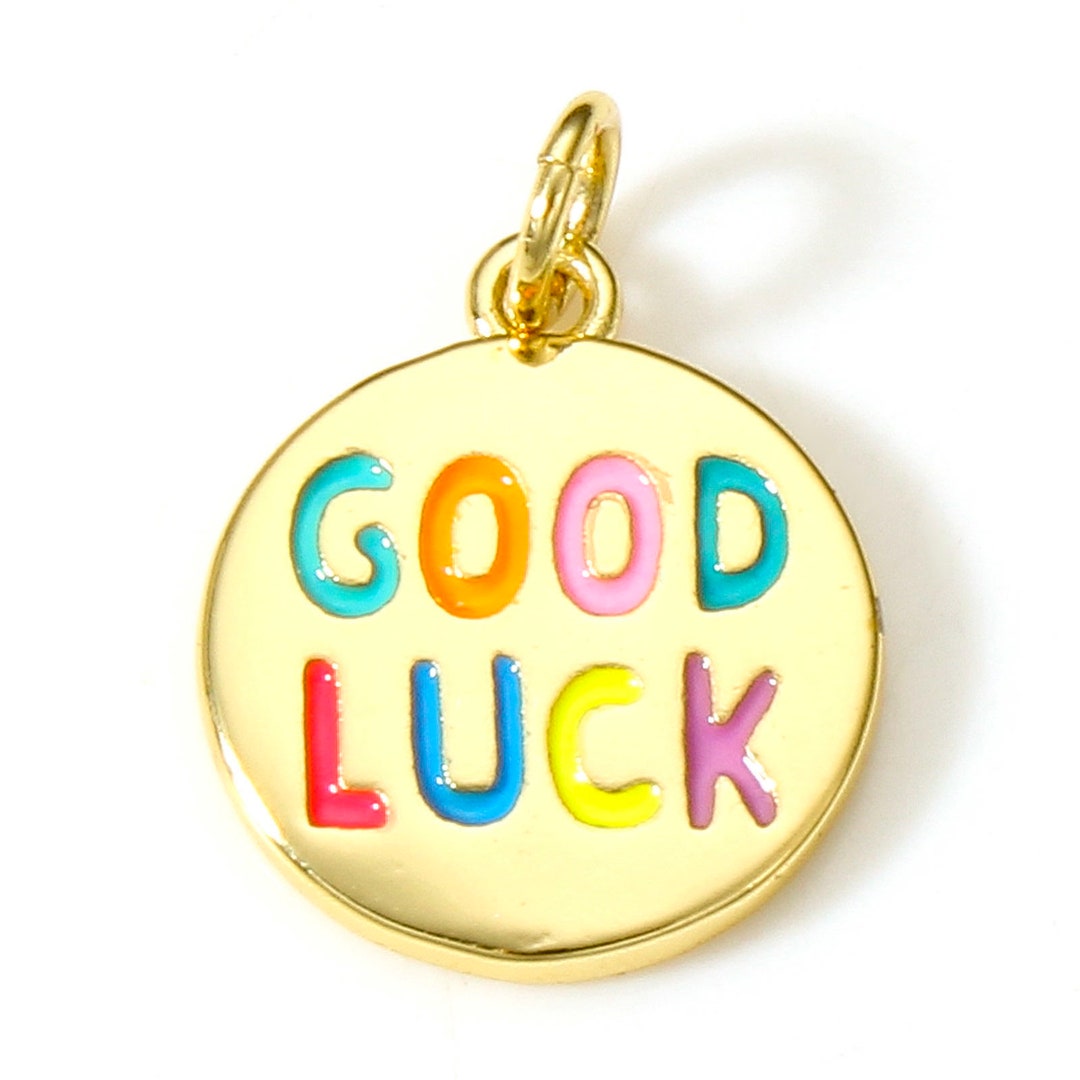 Positive Quotes Energy Charms 18K Real Gold Plated Multicolor Round ...