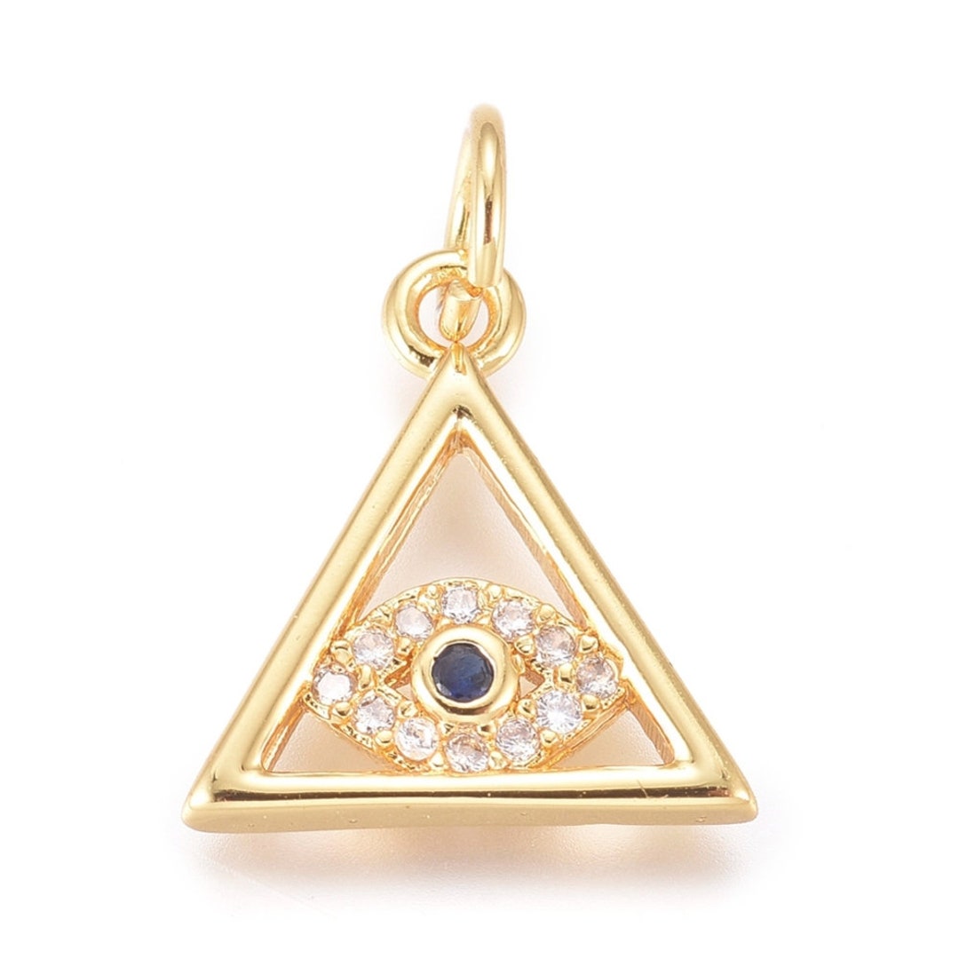 Gold Triangle With Evil Eye, Brass Micro Pave Cubic Zirconia Pendants ...