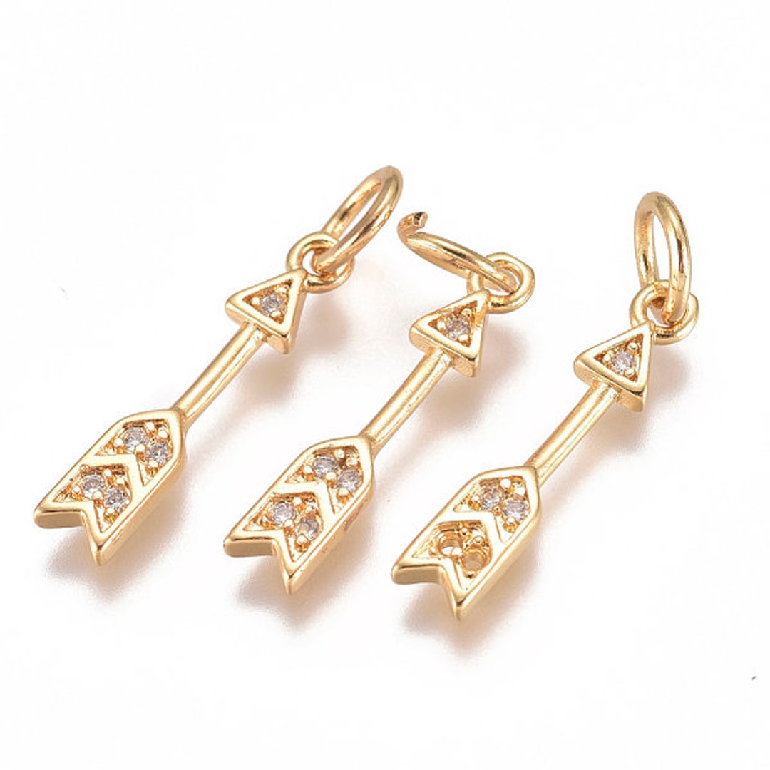 2 Pcs 18K Gold Plated Small Arrow Charms With Jump Ring, Cubic Zirconia ...
