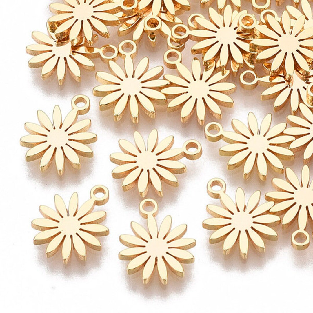 5 Pcs 18K Gold Plated Flower Charms, Gold Daisy Charms, Small Charms ...