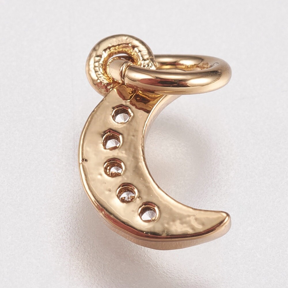 Tiny Charm Gold Moon Brass Micro Pave Cubic Zirconia Charms | Etsy