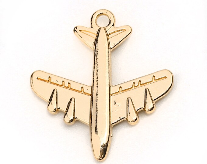 5 Pieces- Gold Airplane Charm, Aviation Gift, Travel Charms, Plane ...